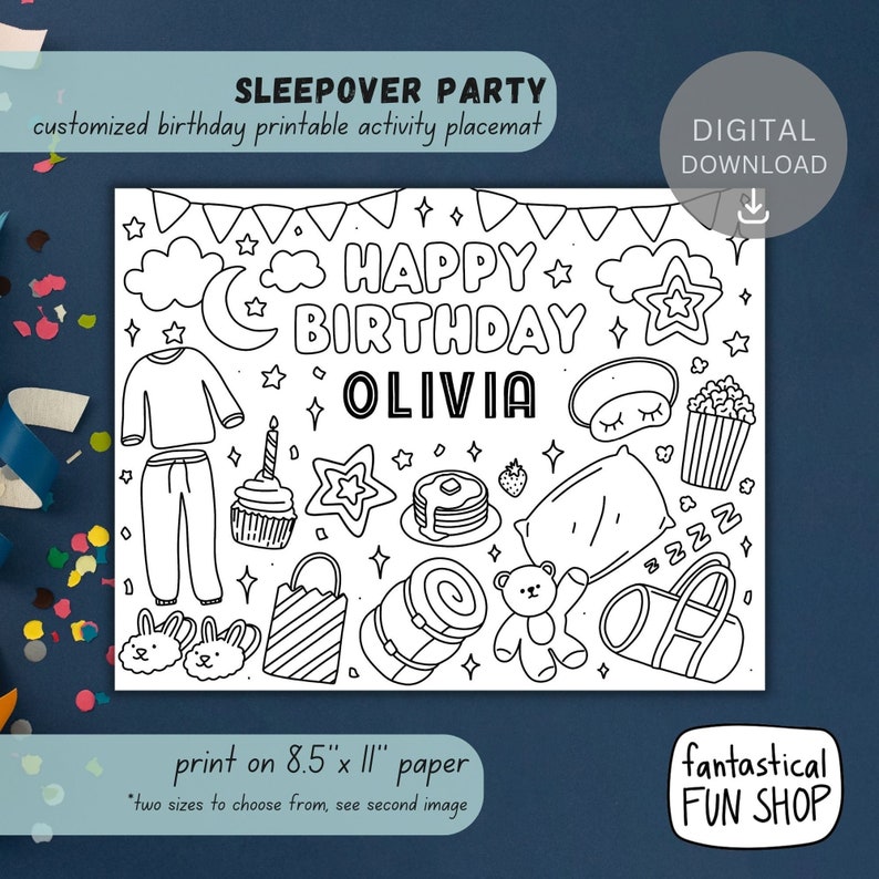 Sleepover Party Birthday Coloring Page Party Printable - Etsy