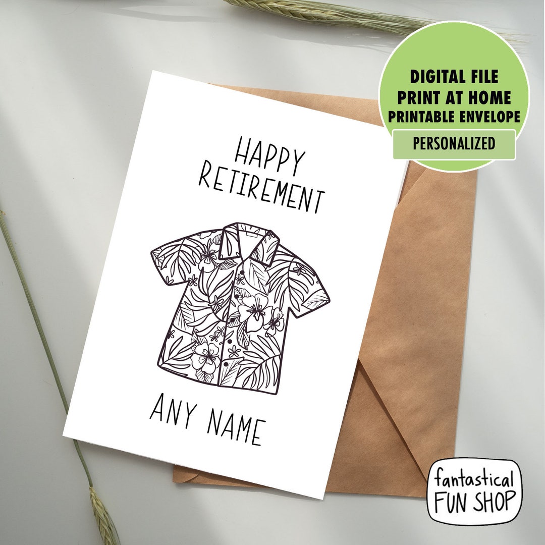 PRINTABLE Retirement Card for Him Personalized, Hawaiian Shirt ...