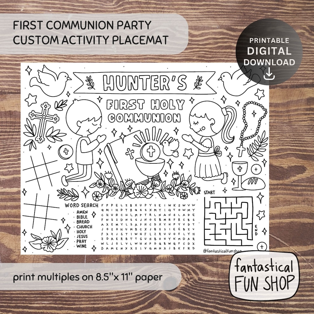 First Holy Communion Coloring Page, Activity Placemat, Custom ...