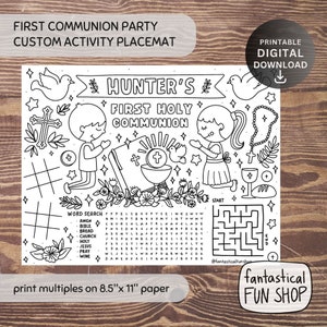 First Holy Communion Coloring Page, Activity Placemat, Custom ...