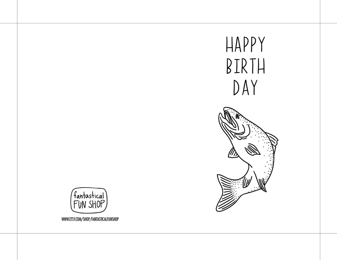 Printable Birthday Card Fish Colorable Card Fishing Card | Etsy
