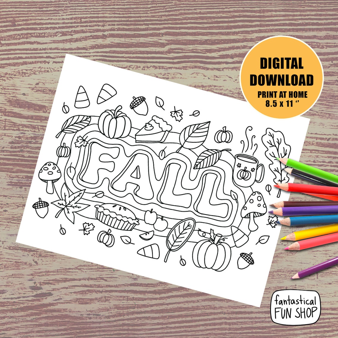 Fall Autumn Coloring Page PRINTABLE INSTANT DOWNLOAD Print - Etsy