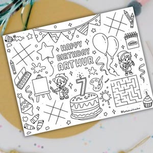 Birthday Coloring Placemat, PRINTABLE Custom Personalized Activity Page ...