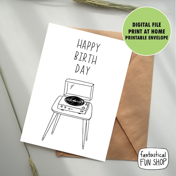 Printable Record Player Birthday Card - Etsy