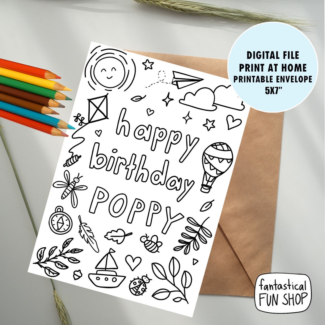 Poppy Birthday Card From Grandchild: Colorable 5x7 (printable) - Etsy