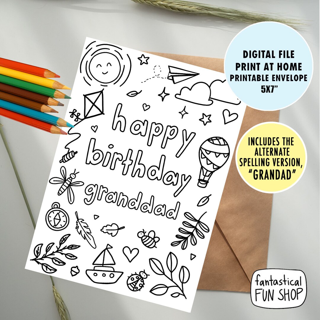 Granddad Birthday Card, Grandad Card From Grandchild, COLORABLE Card ...