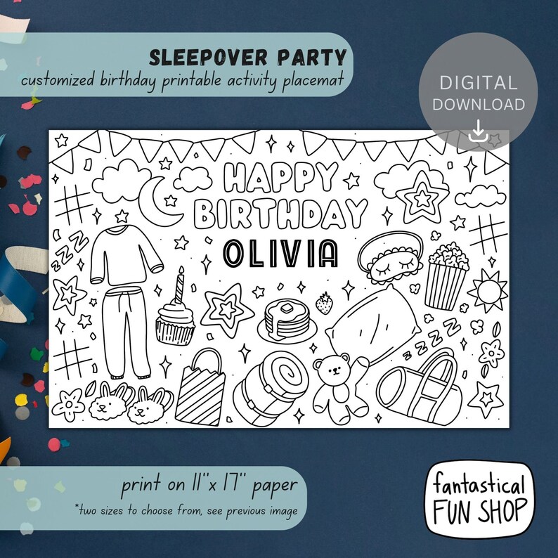 Sleepover Party Birthday Coloring Page Party Printable - Etsy