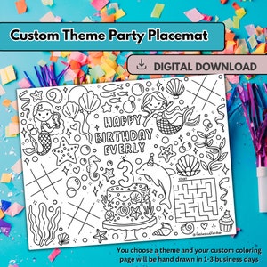 Custom Birthday Placemat Coloring Page: Personalized Party Theme ...