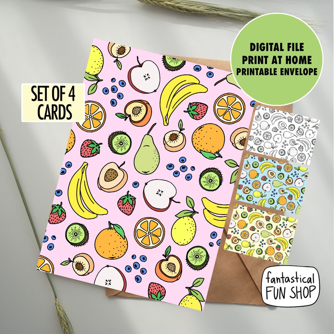 PRINTABLE Set of Blank Greeting Cards 4 Variations, Fruity Pattern ...