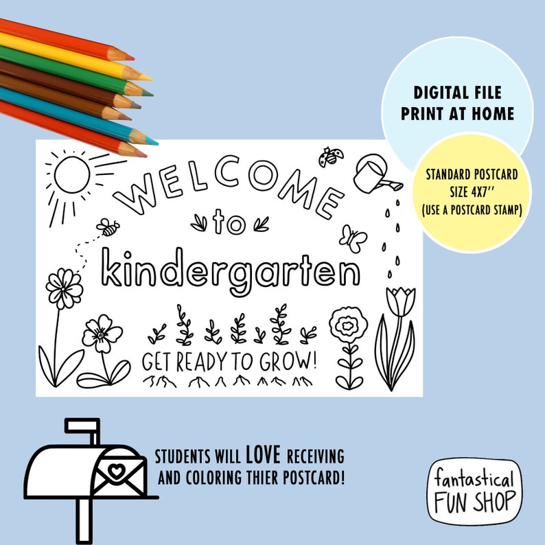 Welcome to Kindergarten Postcard: Printable Coloring Page (4x7 INSTANT ...
