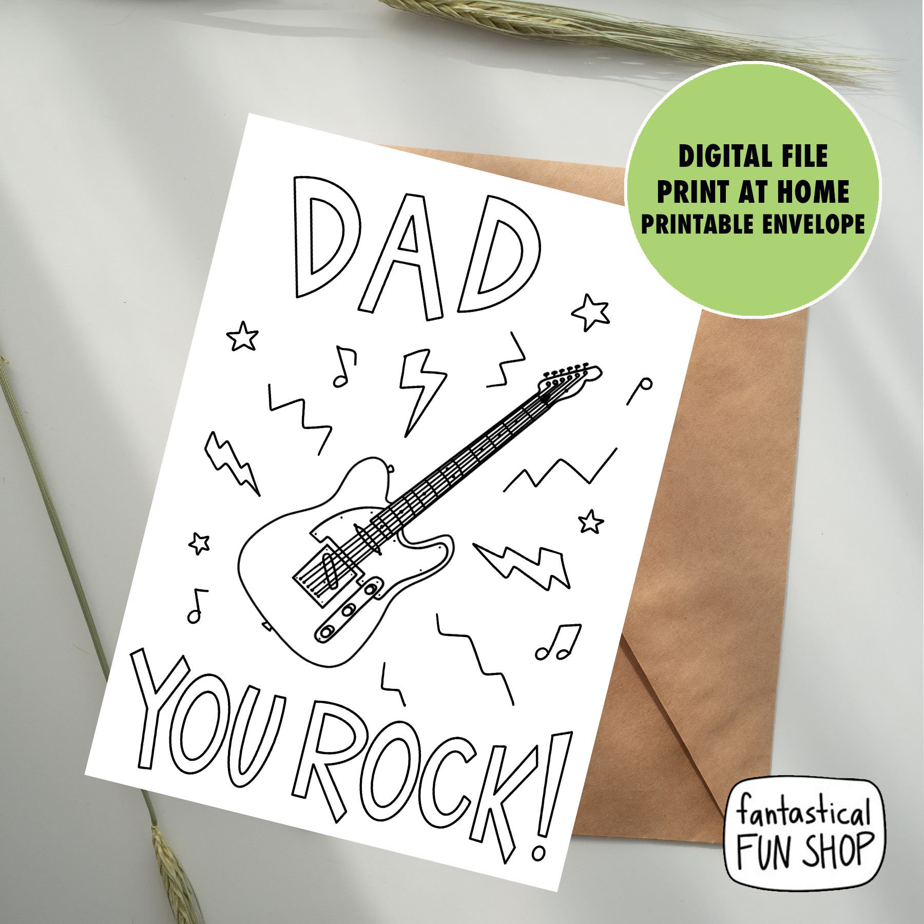 Dad You Rock Card PRINT and Color Card for Father Guitar - Etsy