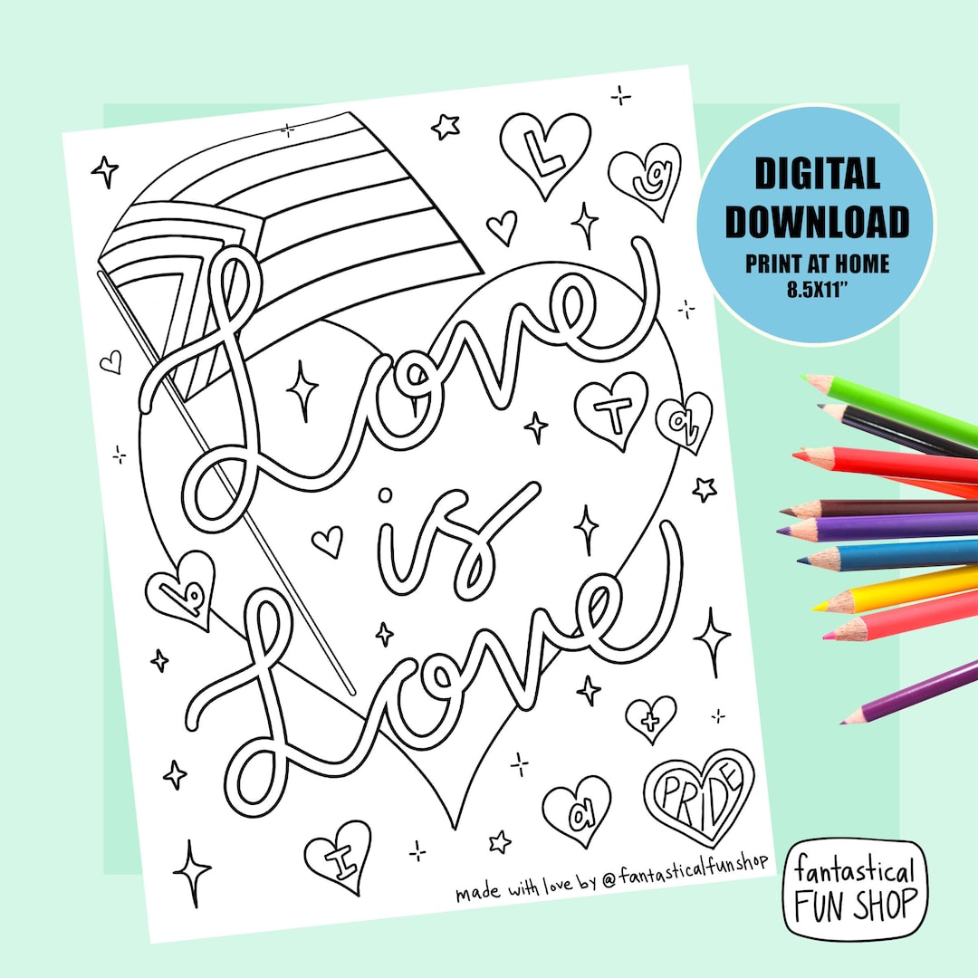 Pride Coloring Page, Love is Love PRINTABLE Coloring Page, LGBTQ, Gay ...
