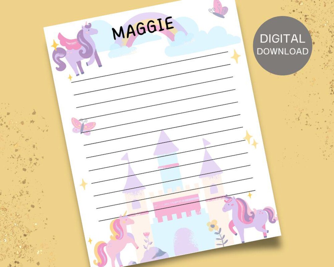 Personalized Unicorn Stationery: Rainbow Writing Paper (digital ...