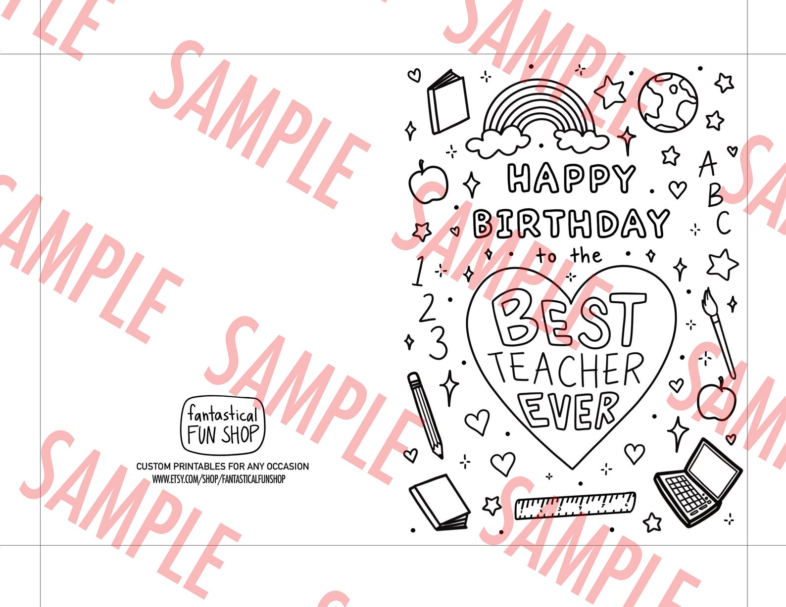 Happy Birthday Teacher Card Colorable Birthday Card for - Etsy