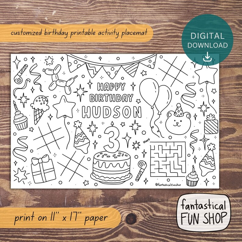 Birthday Coloring Placemat PRINTABLE Custom Personalized - Etsy