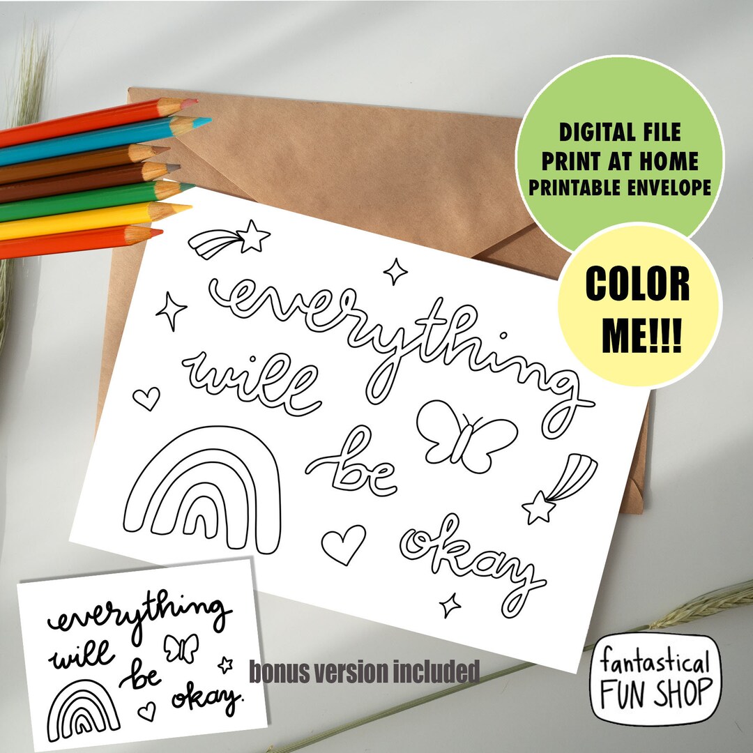Encouragement Card for Kids, PRINTABLE Colorable Card for Kids ...