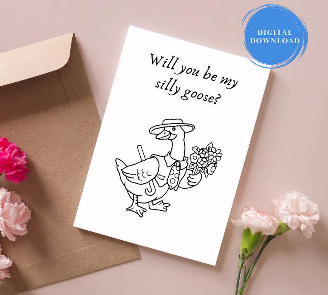 Silly Goose Card: Black and White Colorable 5x7 (digital Download) - Etsy