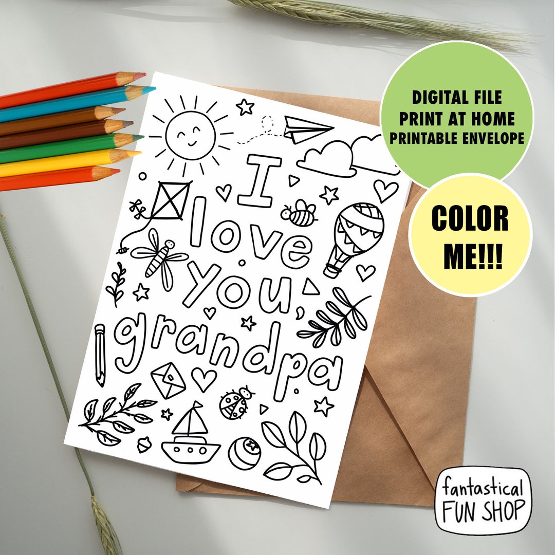 Grandpa Card From Grandchild: Printable Coloring Page (digital Download ...