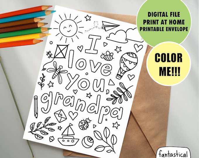 I Love You Grandma Card, Grandmother Card, Coloring Card for Kids, I ...
