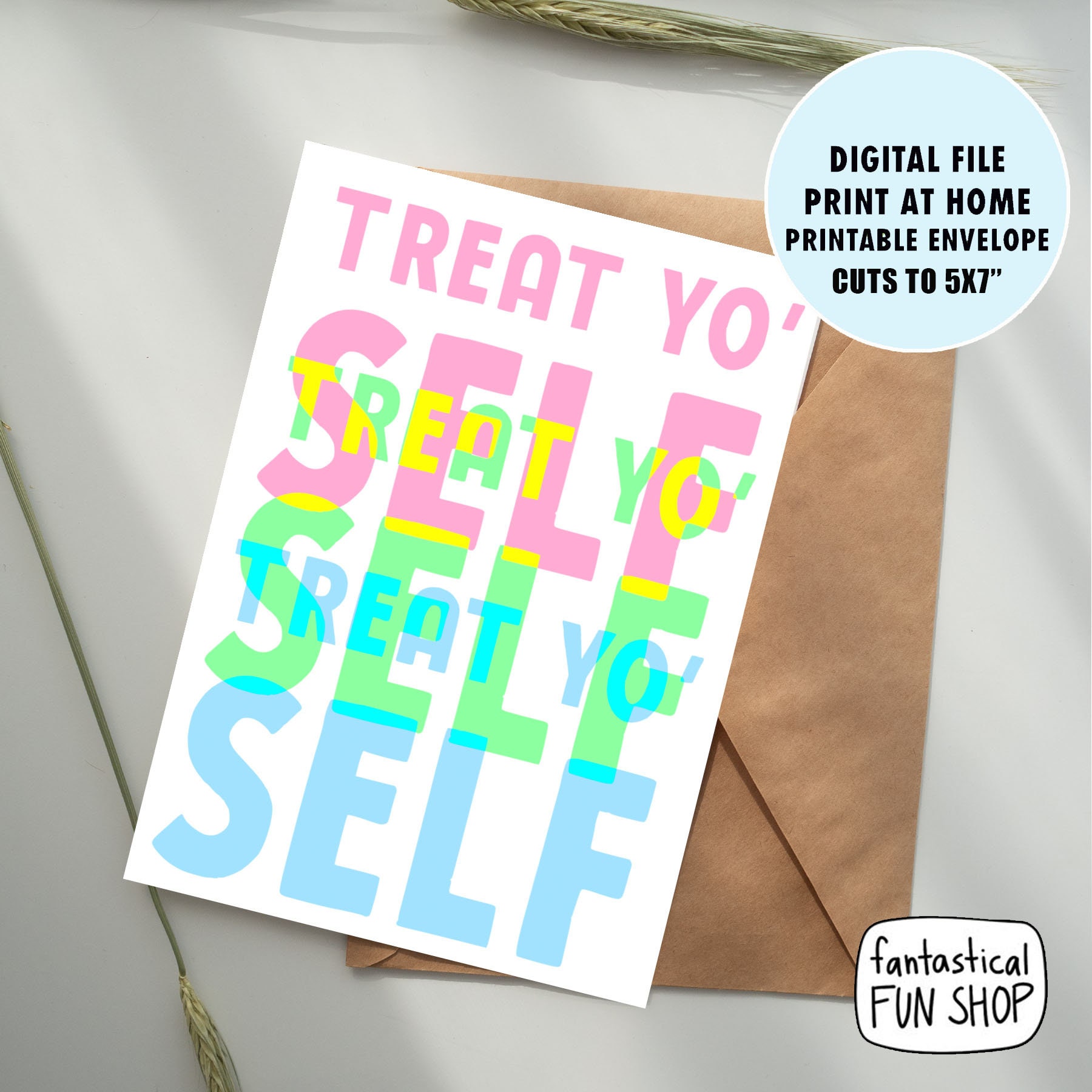 Treat yo' self card PRINTABLE treat yourself card | Etsy