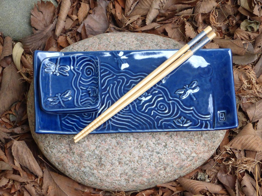 Blue Sushi Set With Dragonflies - Etsy