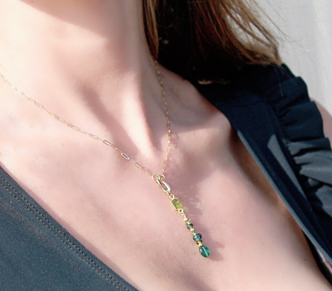 14k Solid Gold Paper Clip Chain With Gold Infinity Symbol & Blue and ...