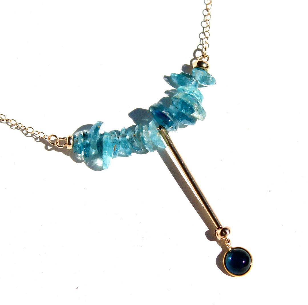 Elegant Blue Topaz & Aquamarine 14k Gold Choker: Artisan-crafted ...