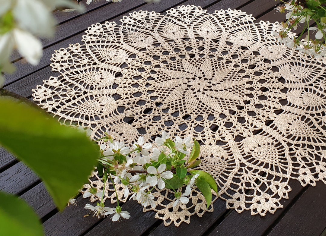 Ecru Crochet Doily: Hand Crochet Lace, 19 Inch Cotton Centerpiece - Etsy