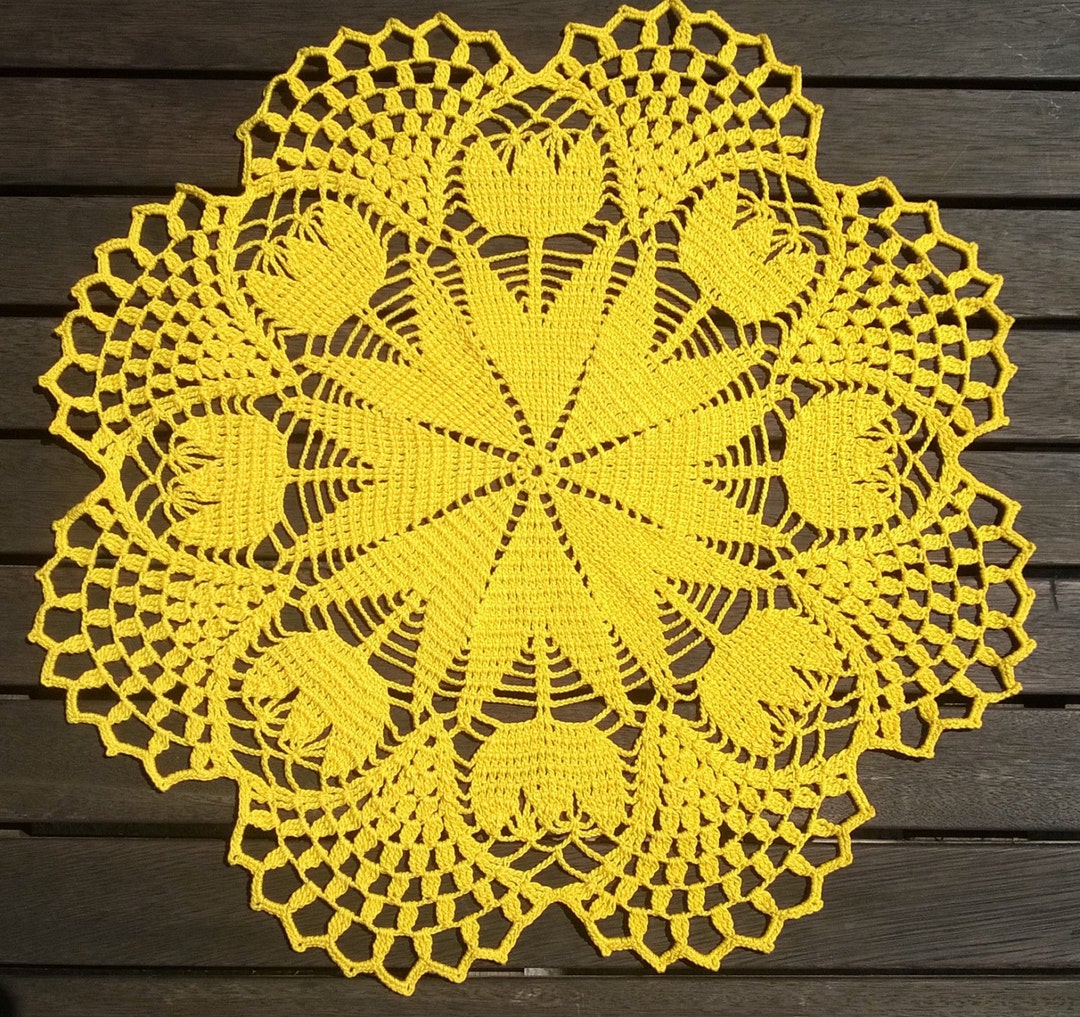 Crochet Tulip Doily: Bright Yellow Spring Decor, 39cm - Etsy