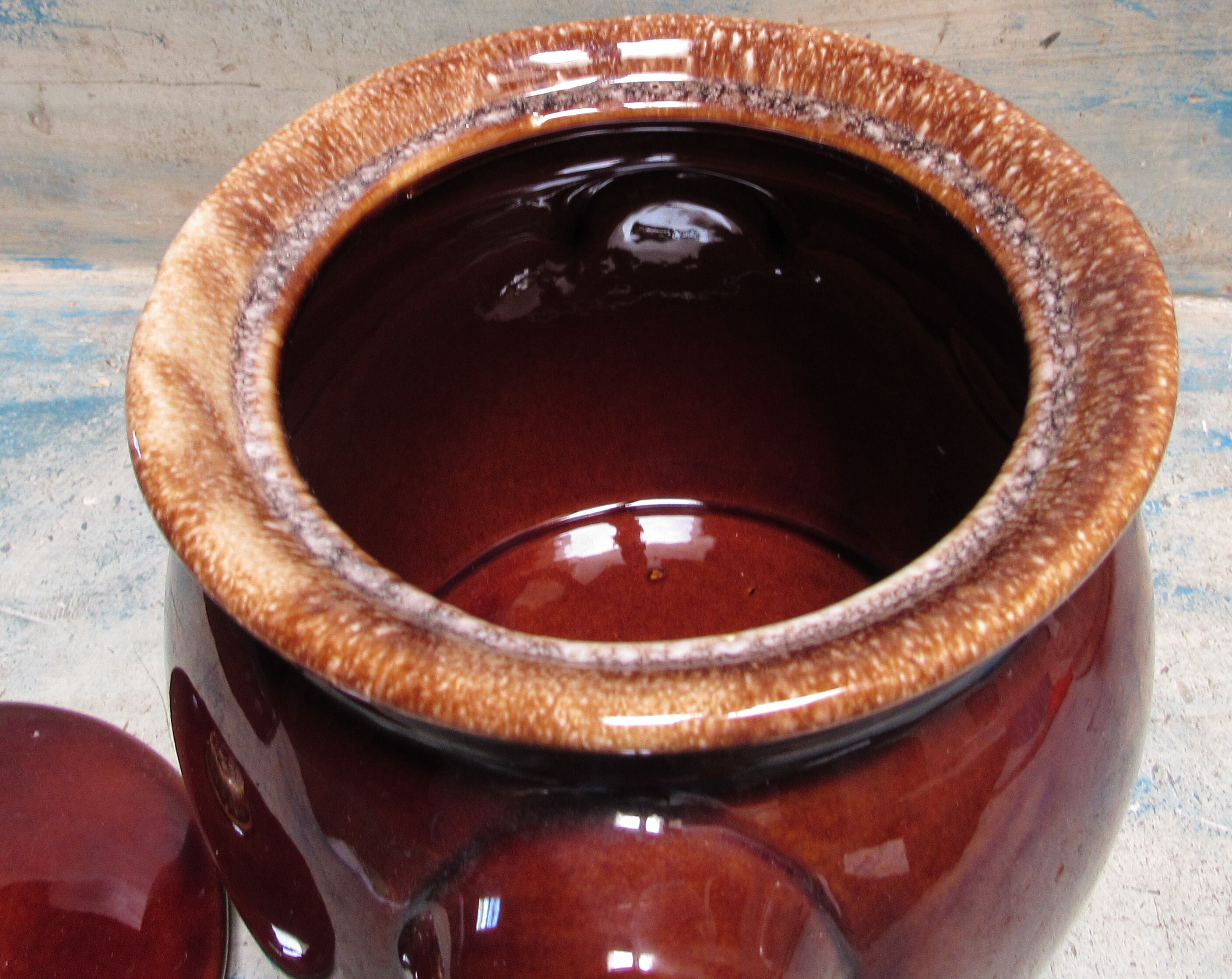 Vintage HULL Pottery Brown Drip Glaze Bean Pot 2 1/2 Quart Cottage Core ...