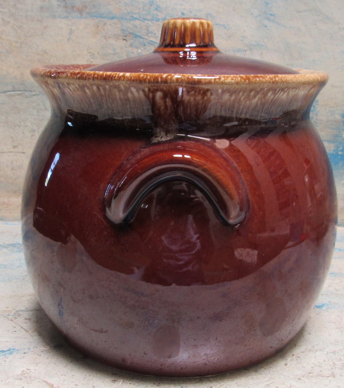 Vintage HULL Pottery Brown Drip Glaze Bean Pot 2 1/2 Quart Cottage Core ...