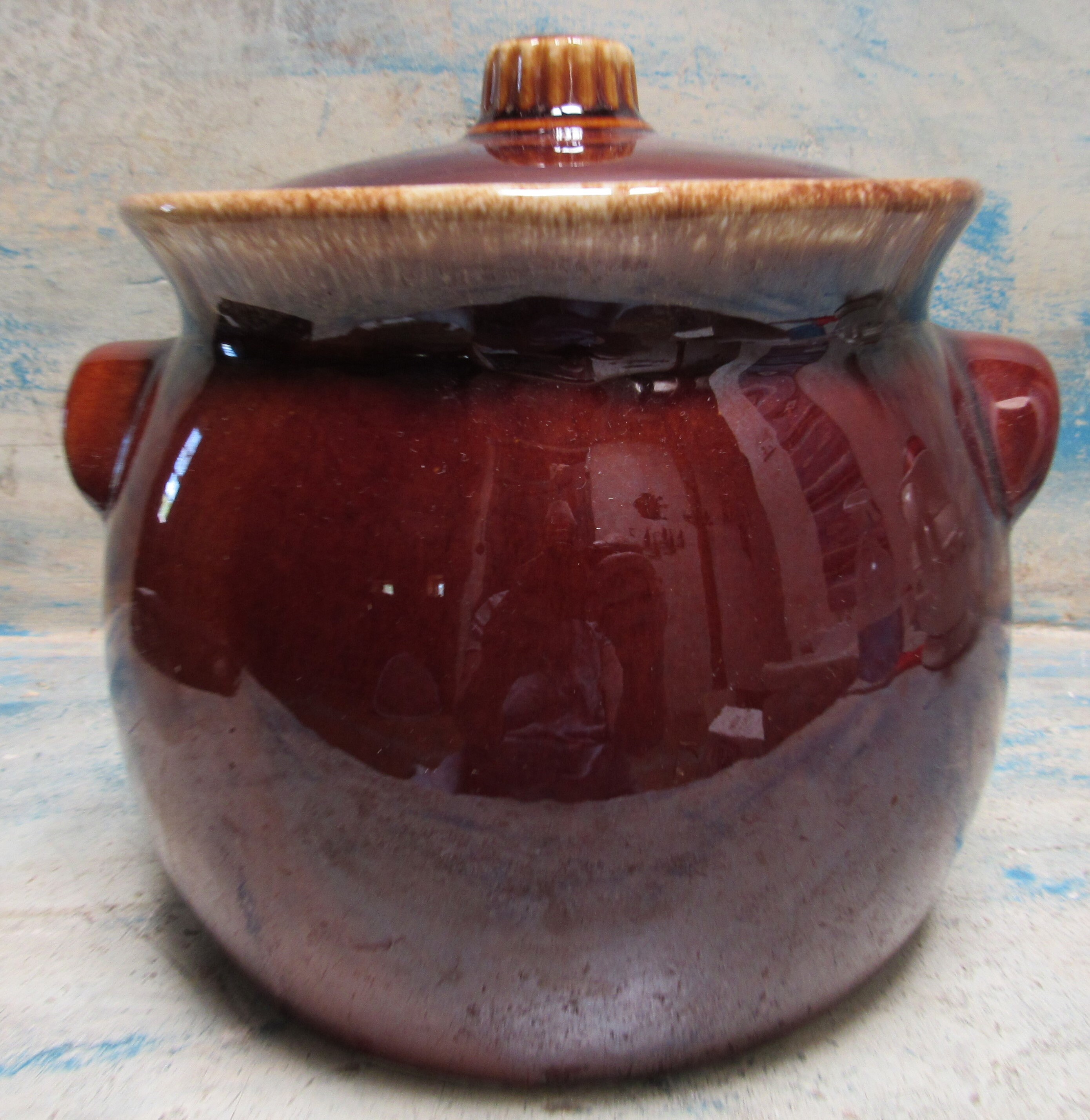 Vintage HULL Pottery Brown Drip Glaze Bean Pot 2 1/2 Quart Cottage Core ...