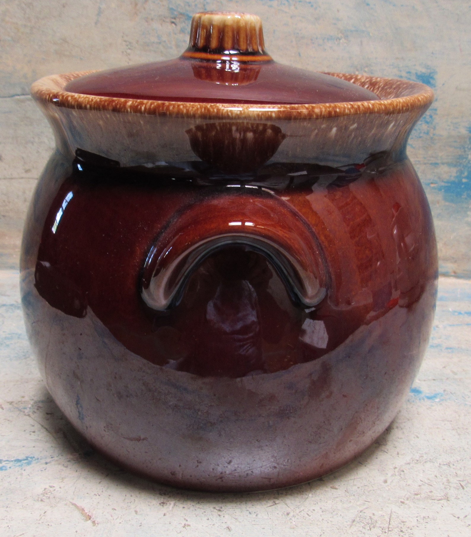 Vintage HULL Pottery Brown Drip Glaze Bean Pot 2 1/2 Quart Cottage Core ...