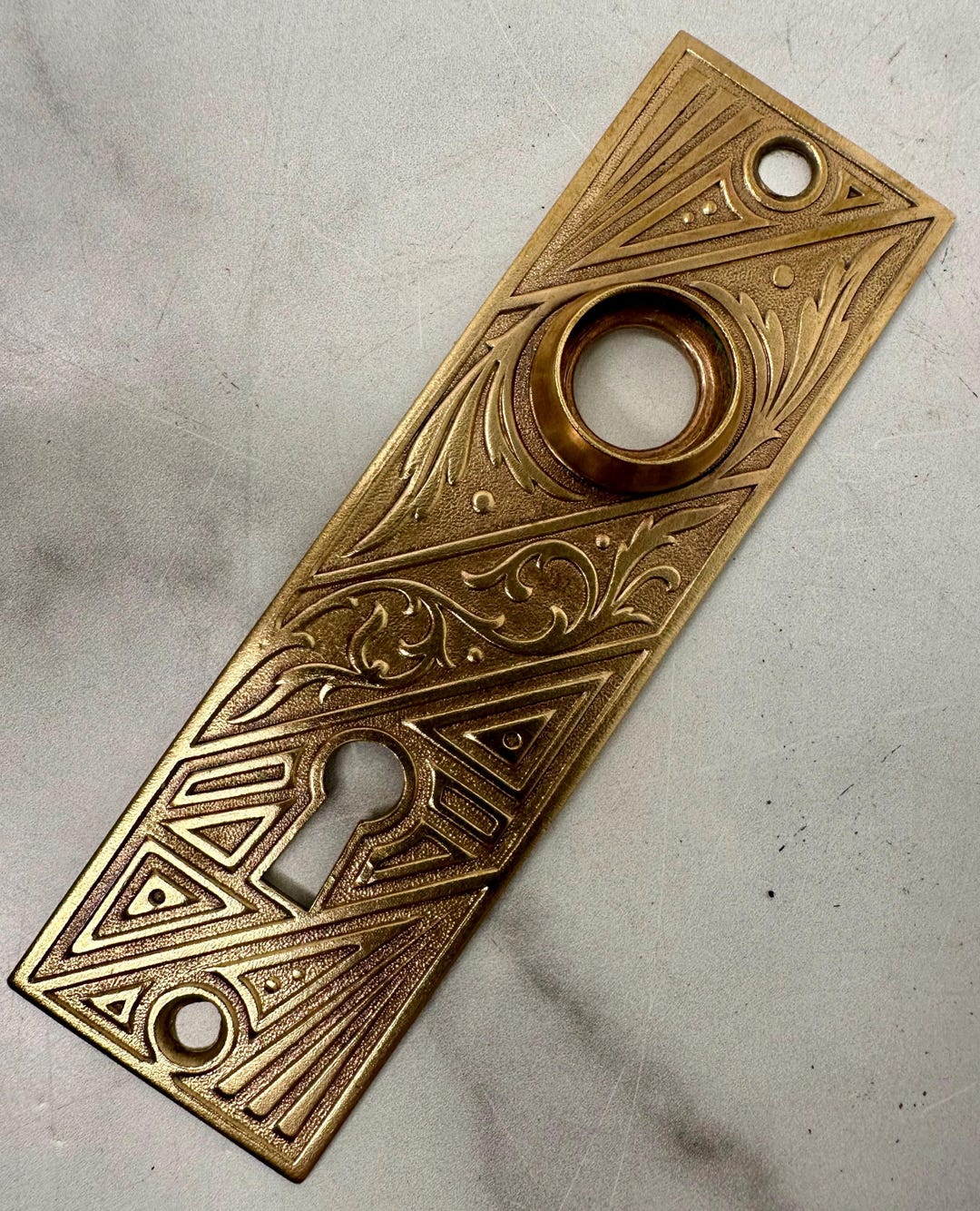 Antique Brass Door Plate – Branford Lock Works “oriental” Pattern ...