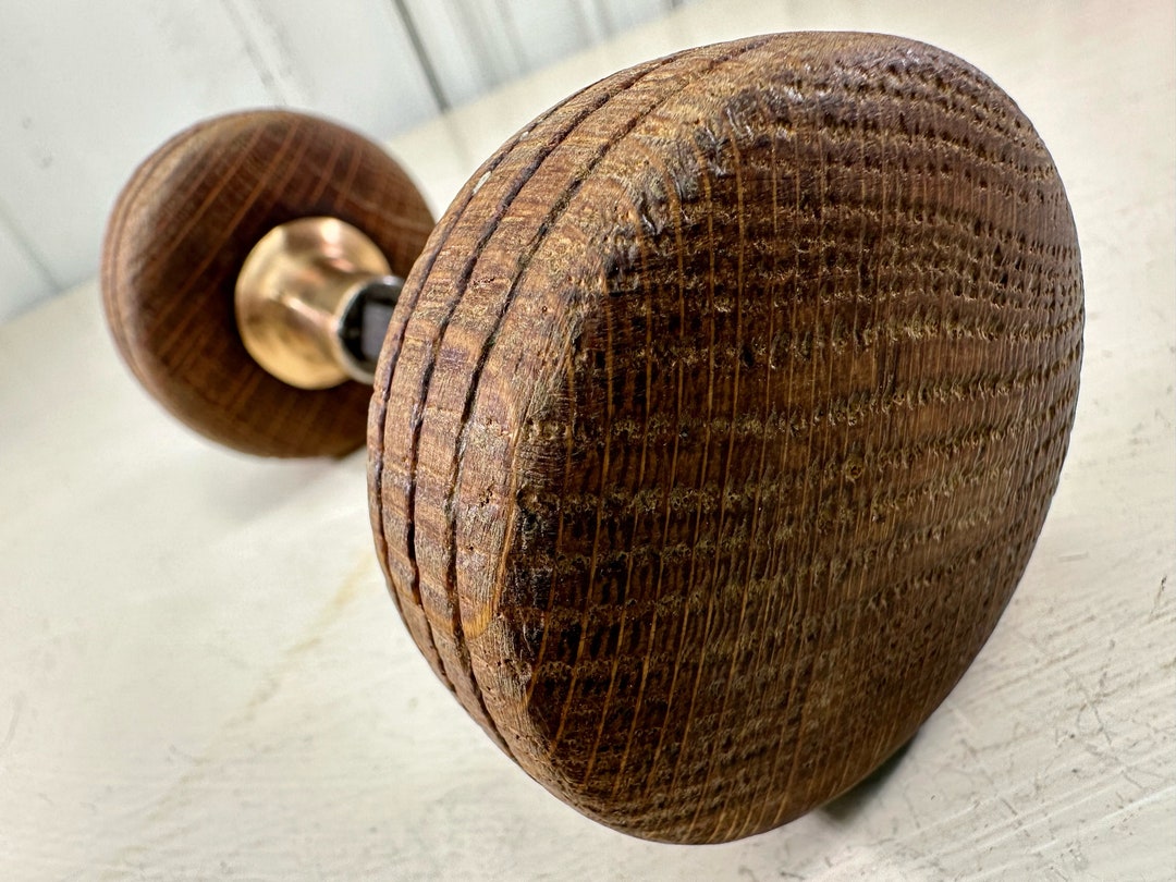 Vintage Wood Door Knob Set W/brass Collars - Etsy