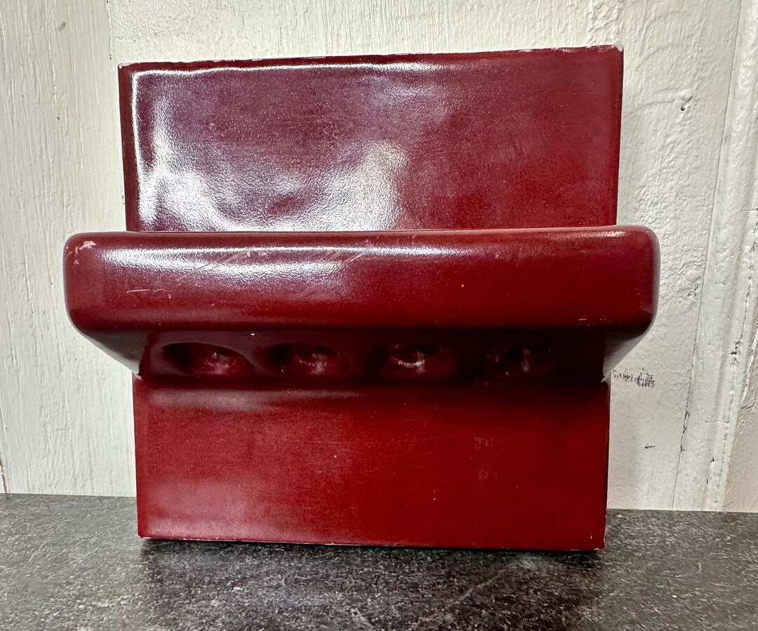 Vintage Maroon Ceramic Wall Tile Toothbrush Holder – Holds 4 ...