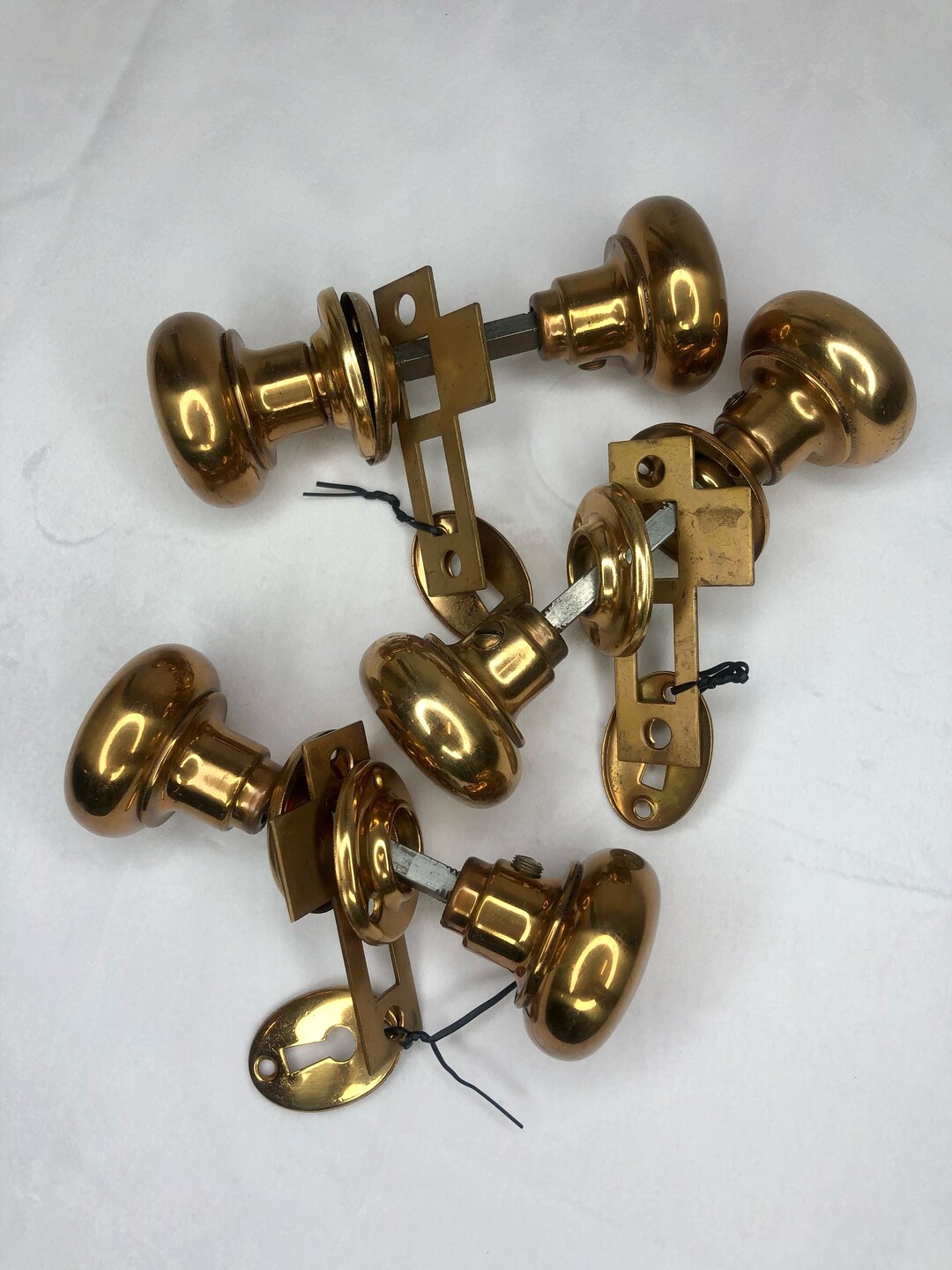 Polished Brass Knob Set W/rosettes, Key Escutcheon & Strike Plate (NOS ...