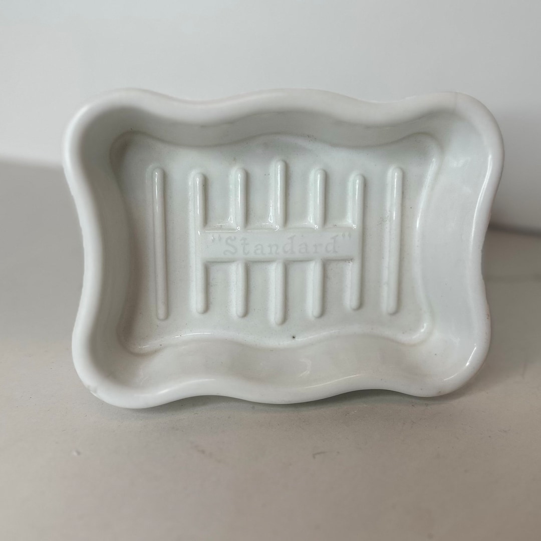 Vintage Porcelain Soap Dish With Scalloped Design and Nickel Pedestal ...