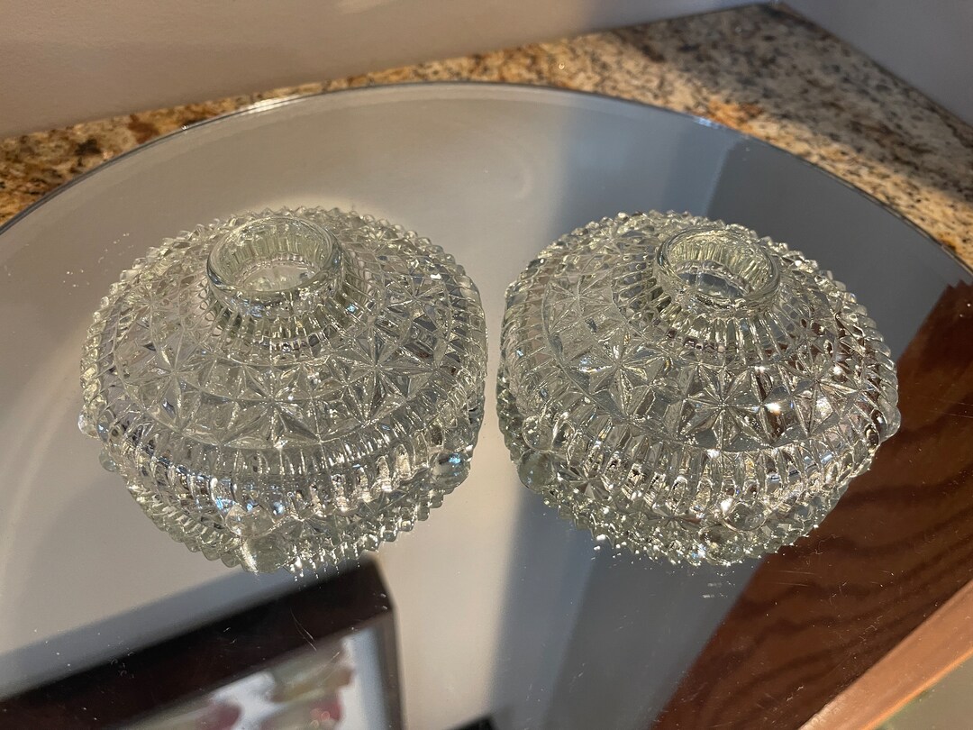 Vintage Cut Glass Candlestick Holders - Etsy