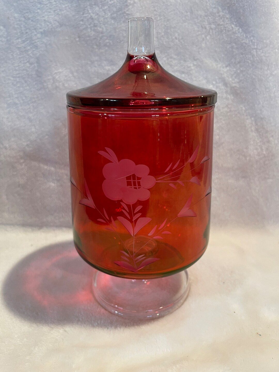 Vintage Apothecary Red Etched Jar - Etsy