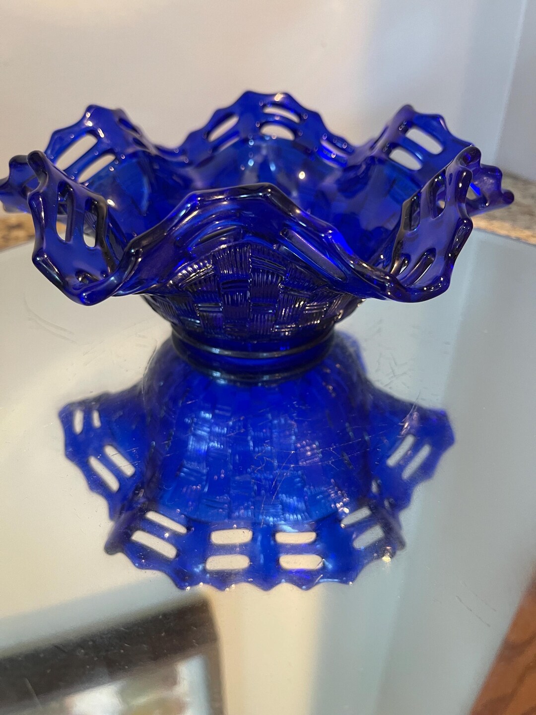 Vintage Cobalt Blue Lattice Ruffled Candy Dish/bowl - Etsy