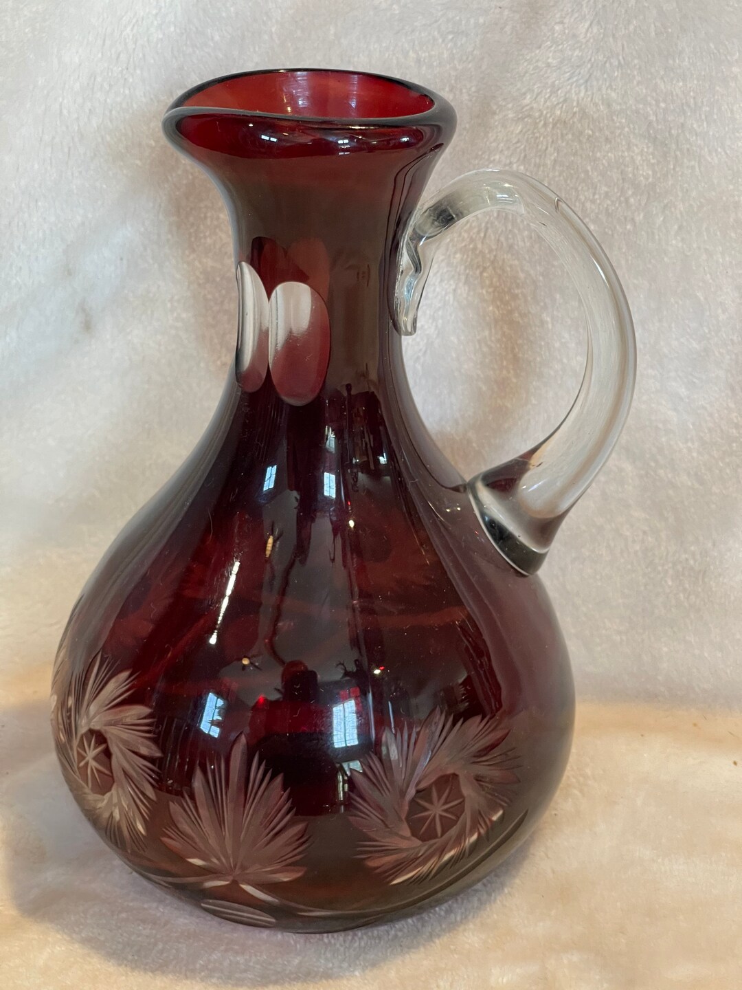Vintage Bohemian Deep Red Cut Glass Pitcher - Etsy