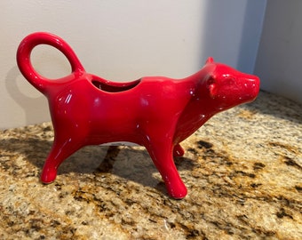 Set of Ceramic Cow Creamers, Red Cow Creamer, Teal Cow Creamer, Vintage ...