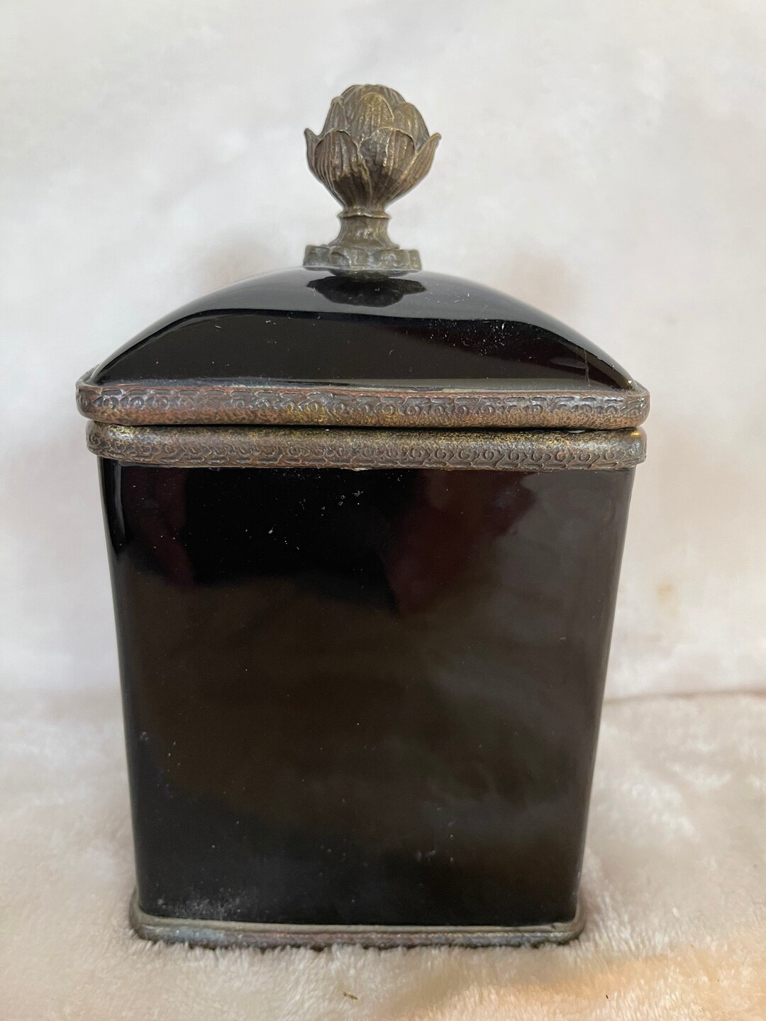 Vintage Black Enamel Storage Box - Etsy