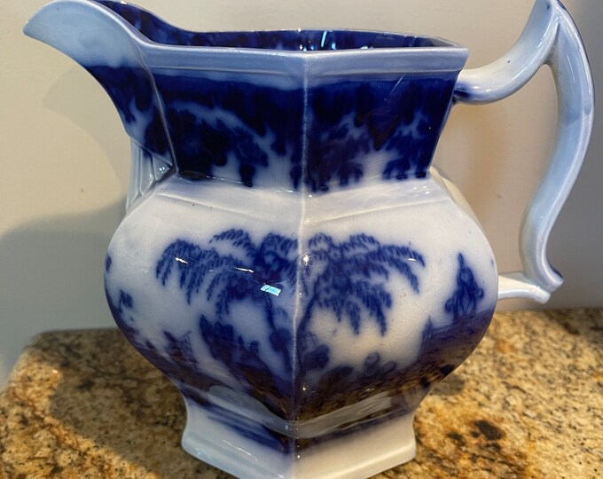 Antique Flow Blue Pitcher - Etsy
