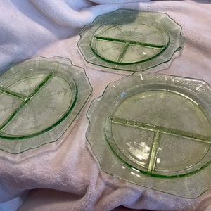 Vintage Green Depression Glass Divided Plates - Etsy