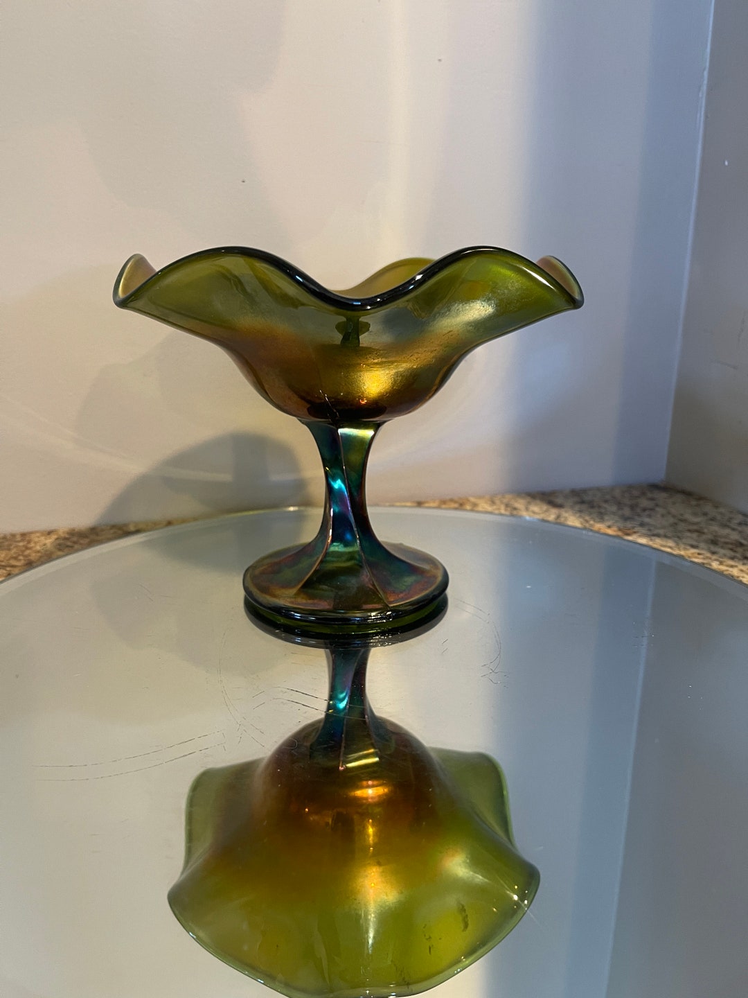 Vintage Imperial Glass Green Helio Compote - Etsy