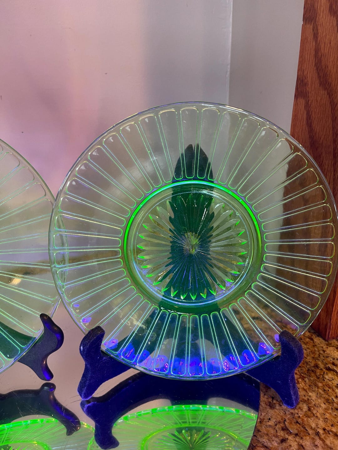 Vintage Uranium Glass Plates 8 - Etsy