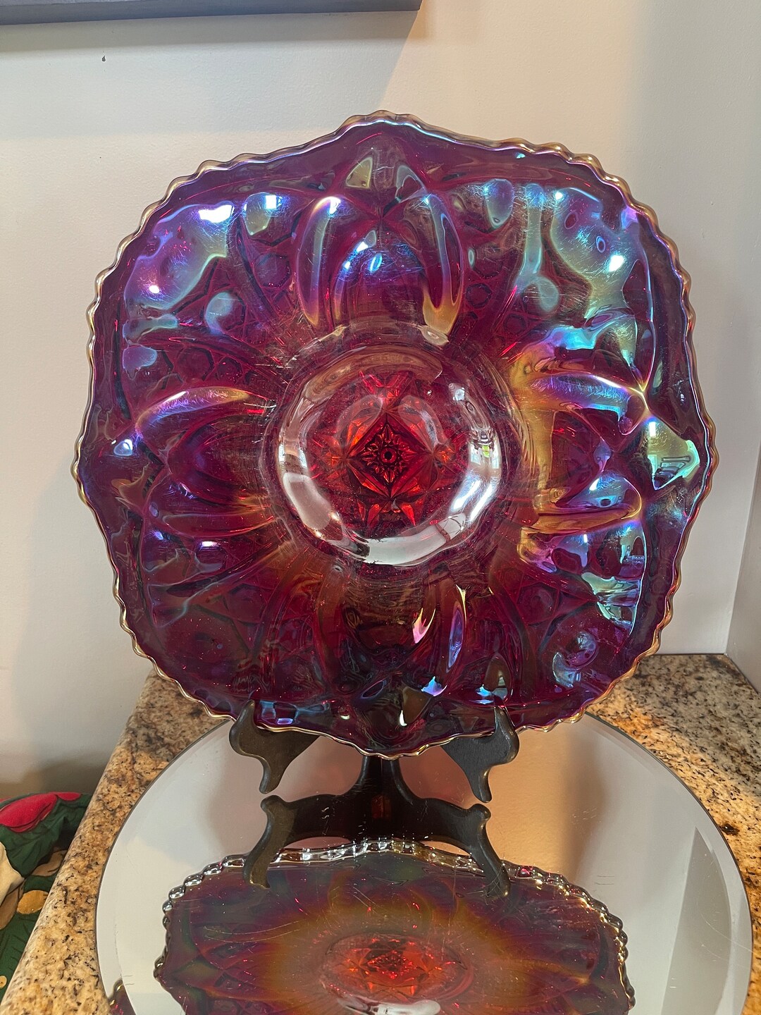 Vintage Carnival Glass Platter - Etsy