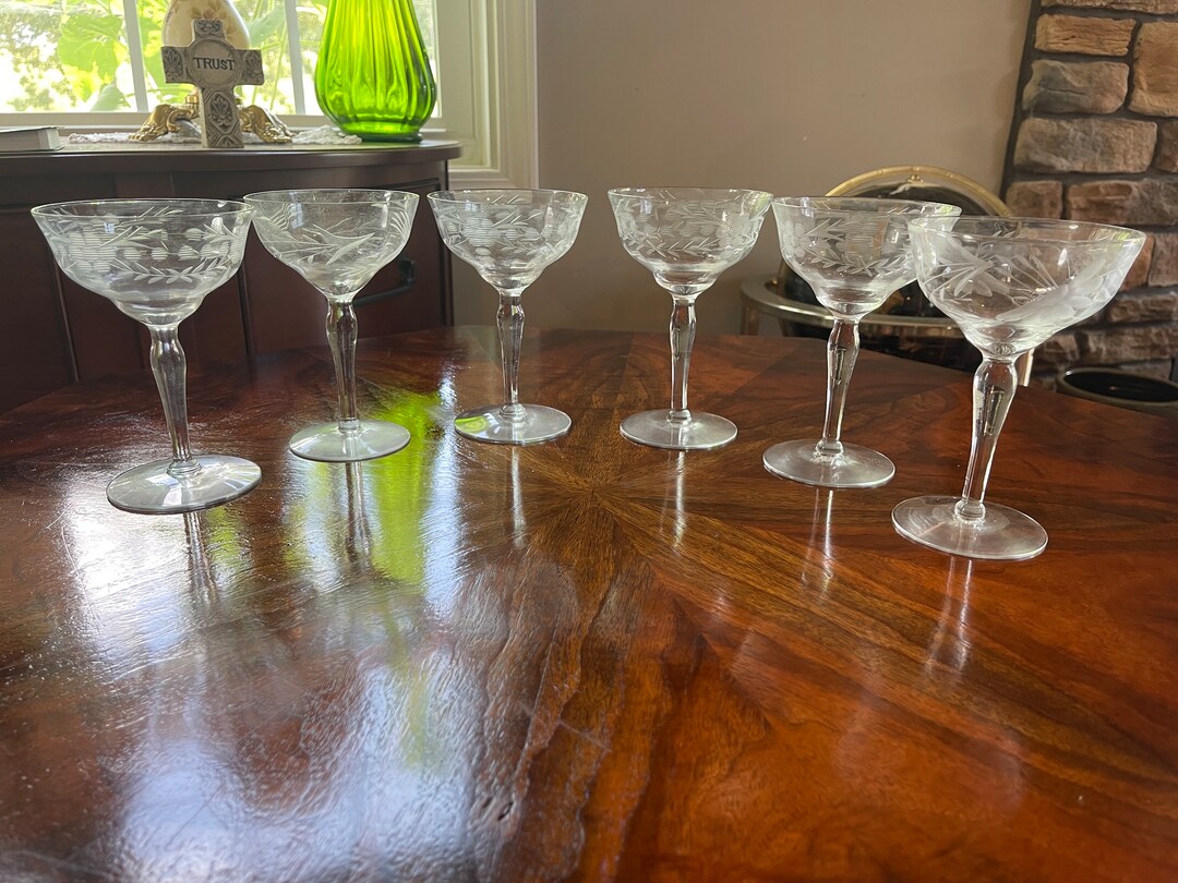 Vintage Etched Stemware - Etsy